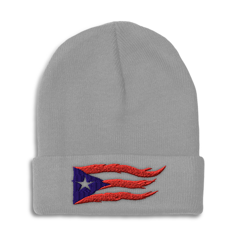 Beanies for Men Puerto Rico Flame Flag Black Embroidery Acrylic Skull ...